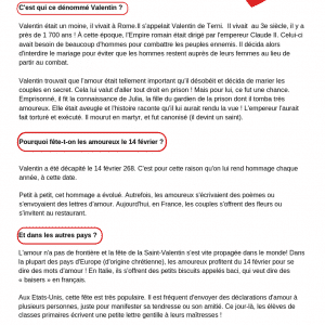 Compréhension de lecture: L'origine de la Saint-Valentin. - Lecture CM1 ...