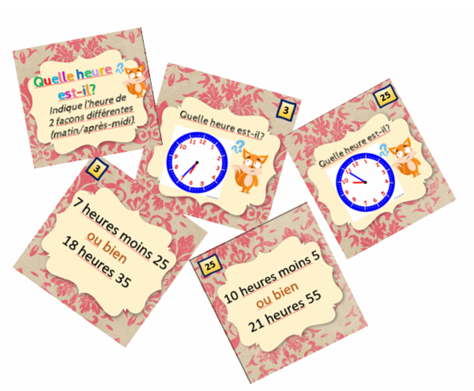 Cartes à tâches lire l'heure niveau 2 - CE1, CE2, CM1, CM2 - La Salle ...