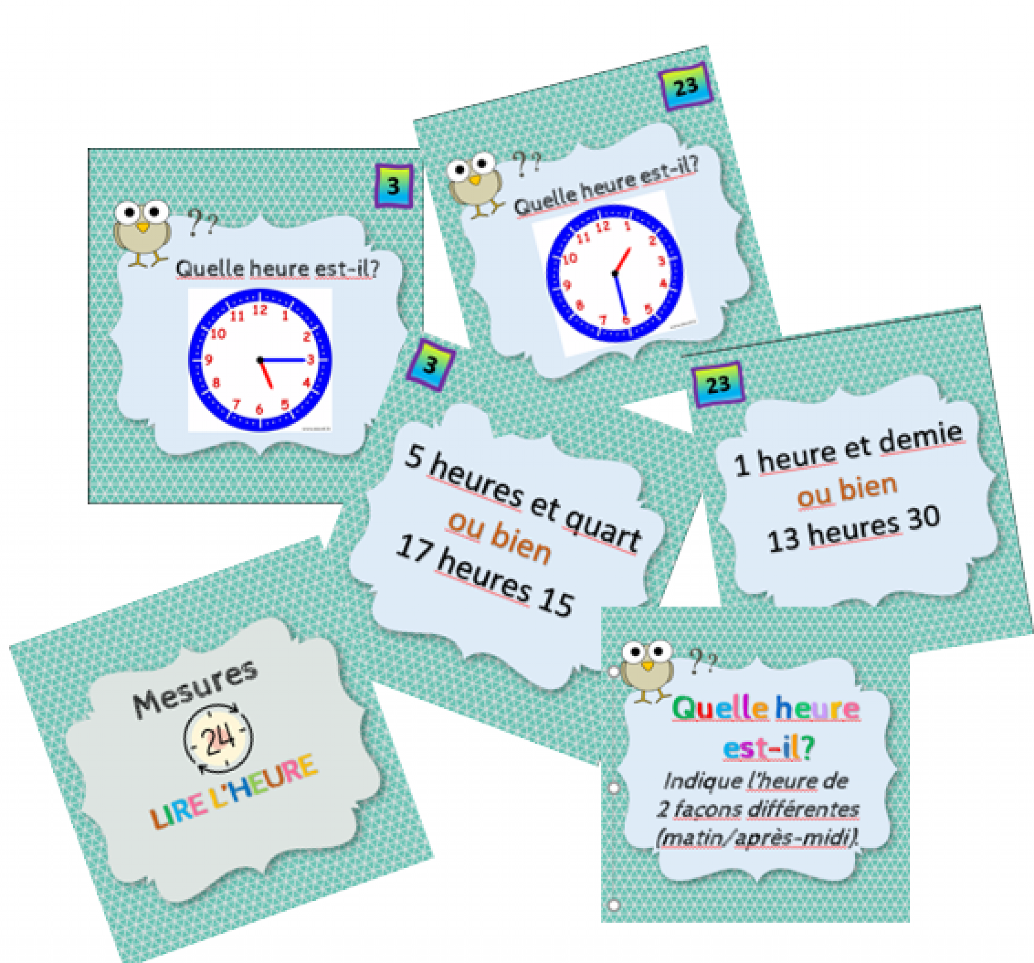 Cartes à tâches lire l'heure niveau 1 - CE1, CE2, CM1 - La Salle des ...