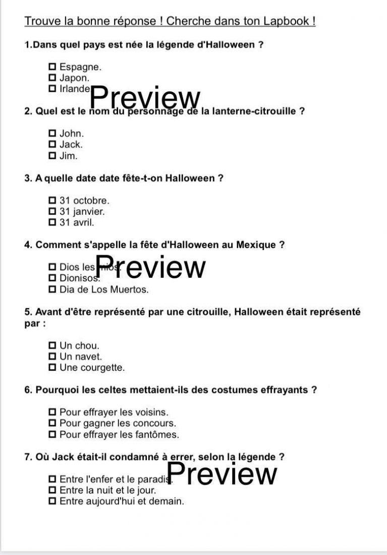 Lapbook sur les origines d'Halloween + questionnaire lecture ...