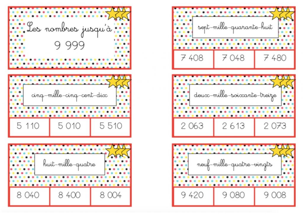 Les nombres jusqu'à 9 999 - 201 cartes à pinces AVEC ou SANS FOND ...