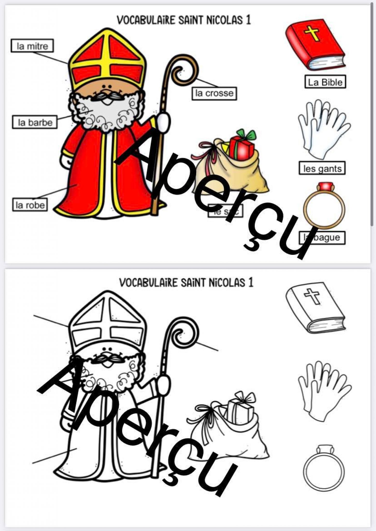 vocabulaire lecture Saint Nicolas - Lecture CE1, CP, Grande Section ...