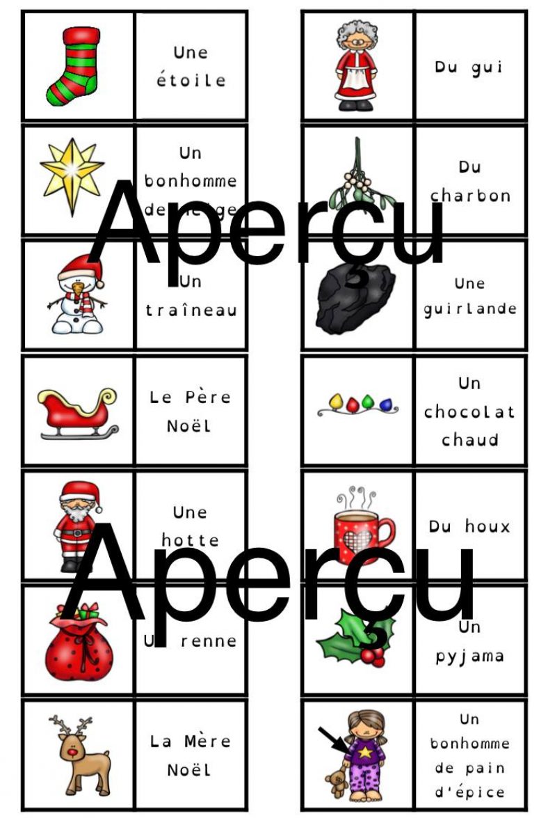 vocabulaire Noël jeu : domino, memory, bingo - Jeux, Lecture CE1, CP ...