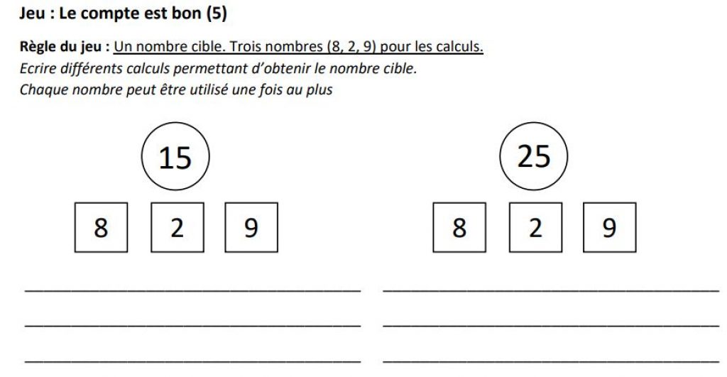 Le compte est bon - Mathématiques CE1, CE2 - La Salle des Maitres