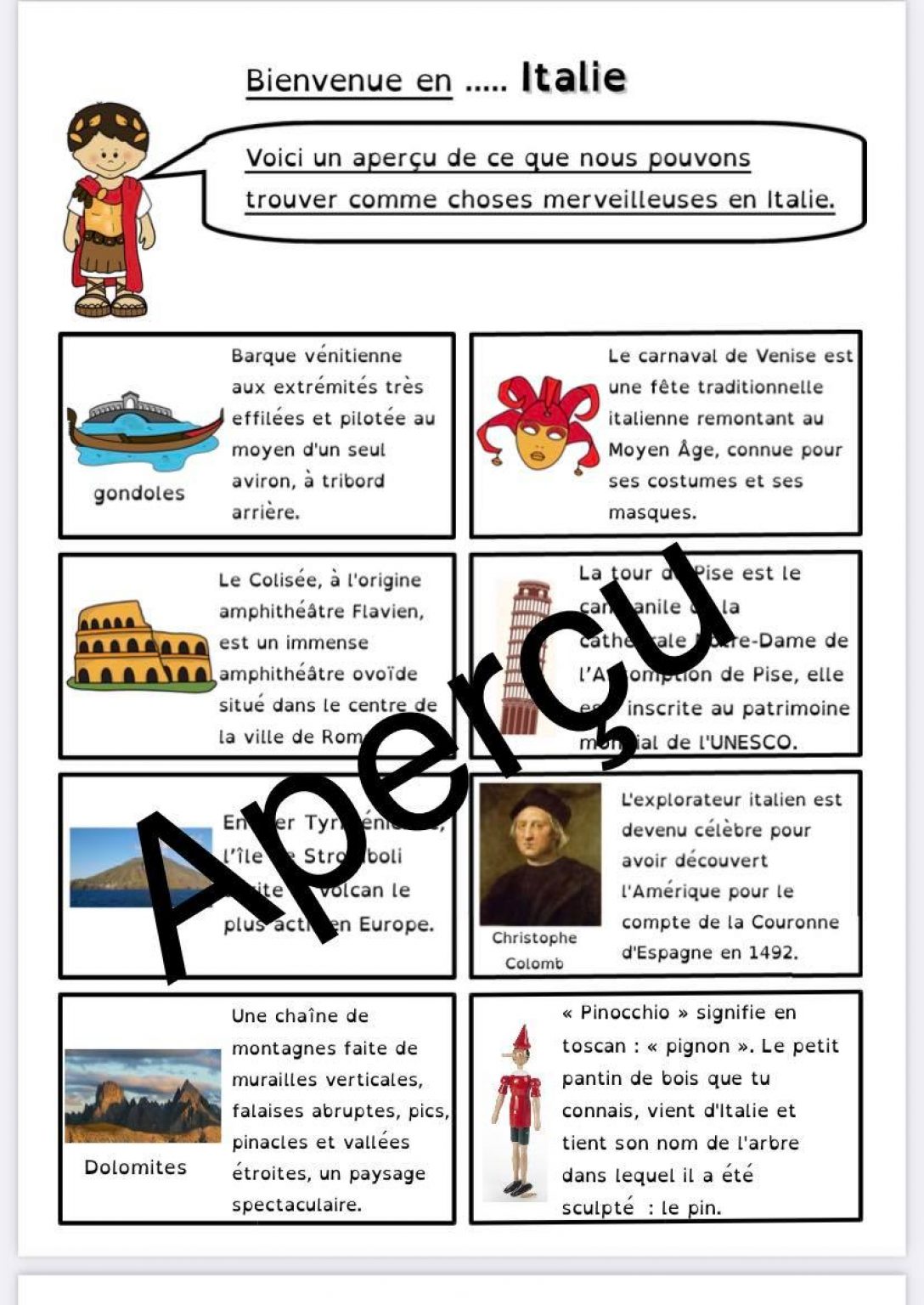 Tour d'Europe : Italie - Geographie, Lecture CE1, CE2, CP - La Salle ...