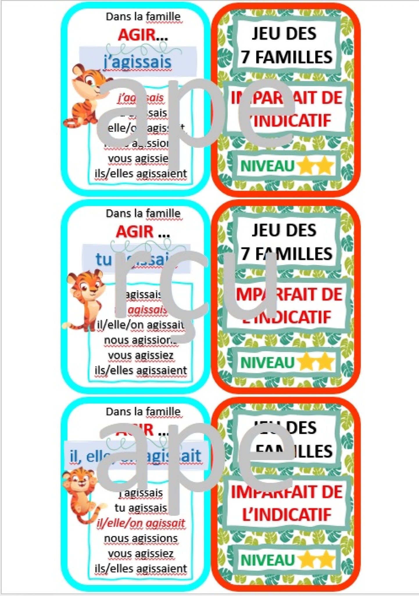 Pack 3 jeux des 7 familles conjugaison imparfait - CE1, CE2, CM1, CM2 ...