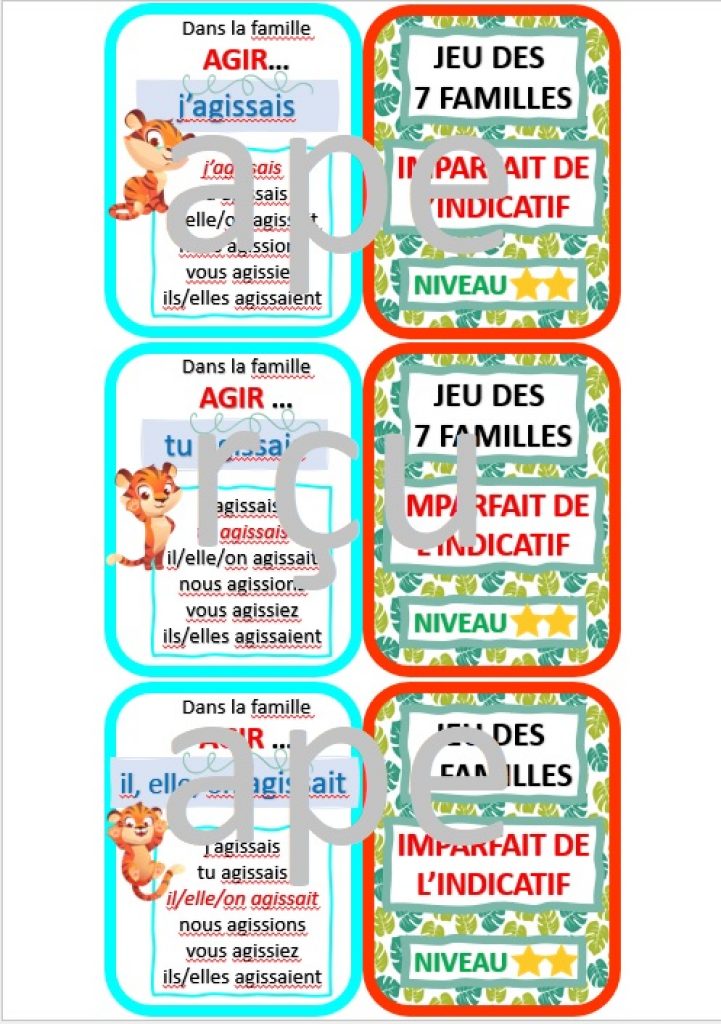 Jeu des 7 familles conjugaison 2e gr imparfait - Jeux CE1, CE2, CM1 ...