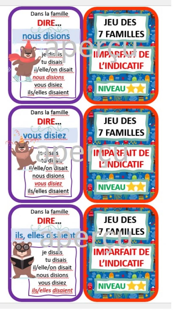 Jeu des 7 familles conjugaison imparfait - CE1, CE2, CM1, CM2, Divers ...