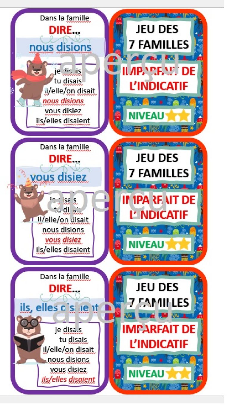 Jeu des 7 familles conjugaison imparfait - CE1, CE2, CM1, CM2, Divers ...
