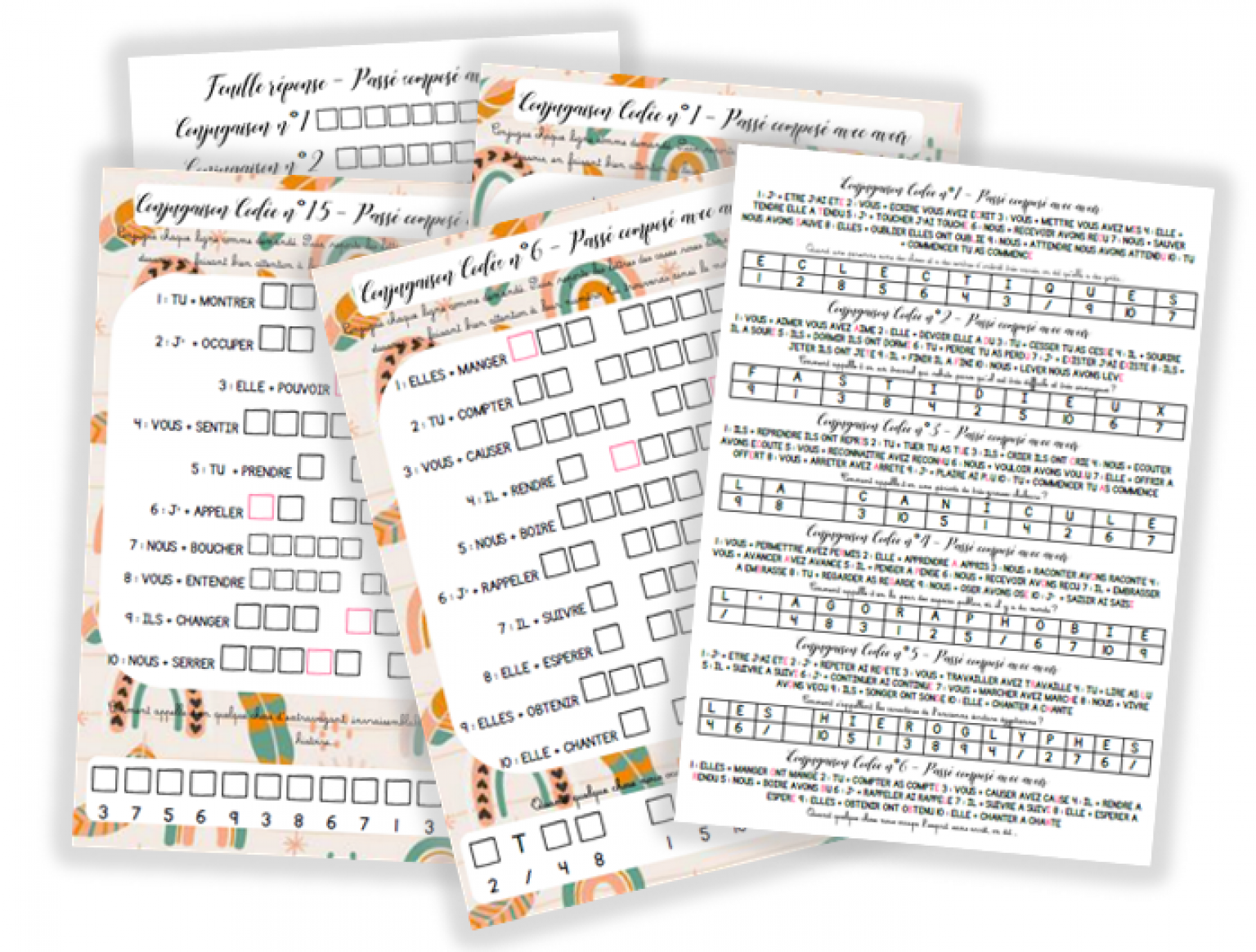 Jeu/Atelier: Conjugaison Codée - Passé composé avec avoir - 15 fiches ...