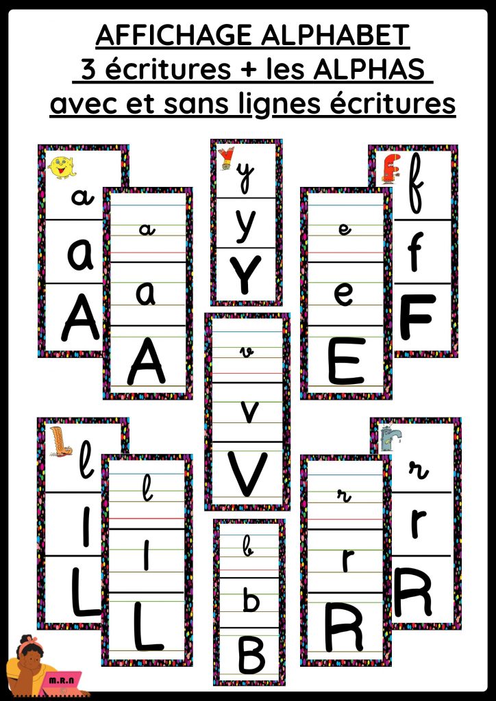 AFFICHAGE alphabet 3 écritures + les ALPHAS avec et sans lignes ...