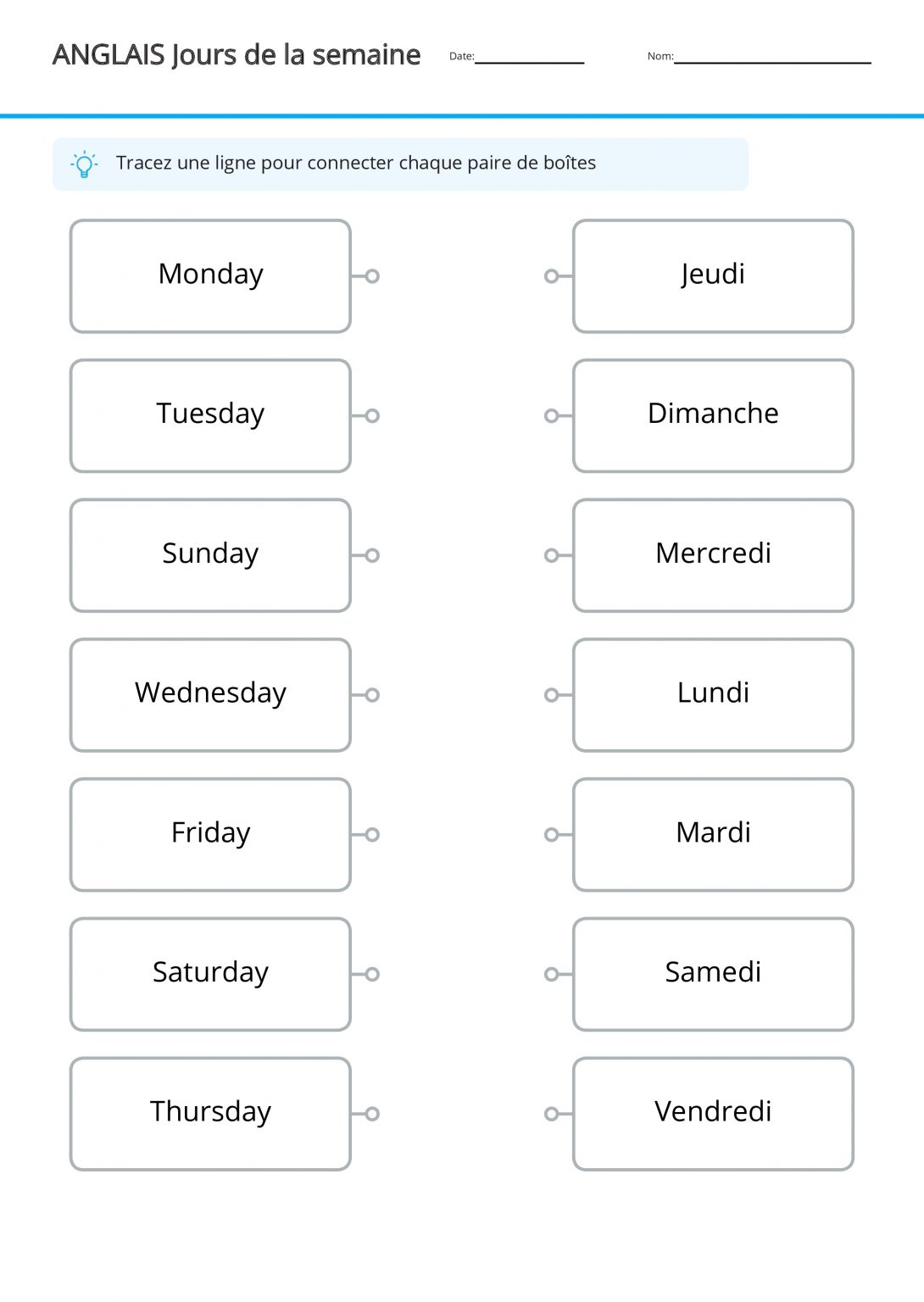 ANGLAIS Jours De La Semaine Apparier CE2 CM1 CM2 La Salle Des Maitres ANGLAIS Jours De La Semaine Apparier CE2 CM1 CM2 La Salle Des Maitres