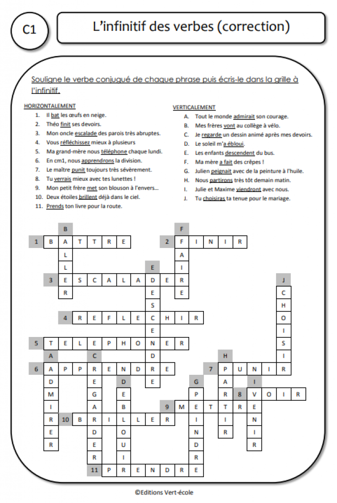Conjugaison - Mots fléchés - verbe conjugué et infinitif - Etude de la ...