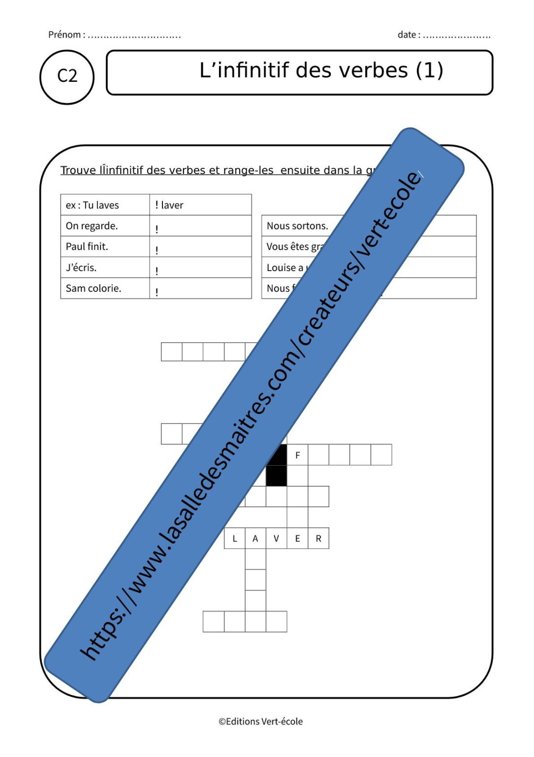 Mots fléchés Conjugaison CE2 l'infinitif des verbes C2 - Etude de la ...