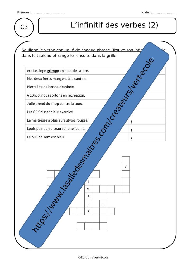Mots fléchés Conjugaison CE2 l'infinitif des verbes C3 - Etude de la ...