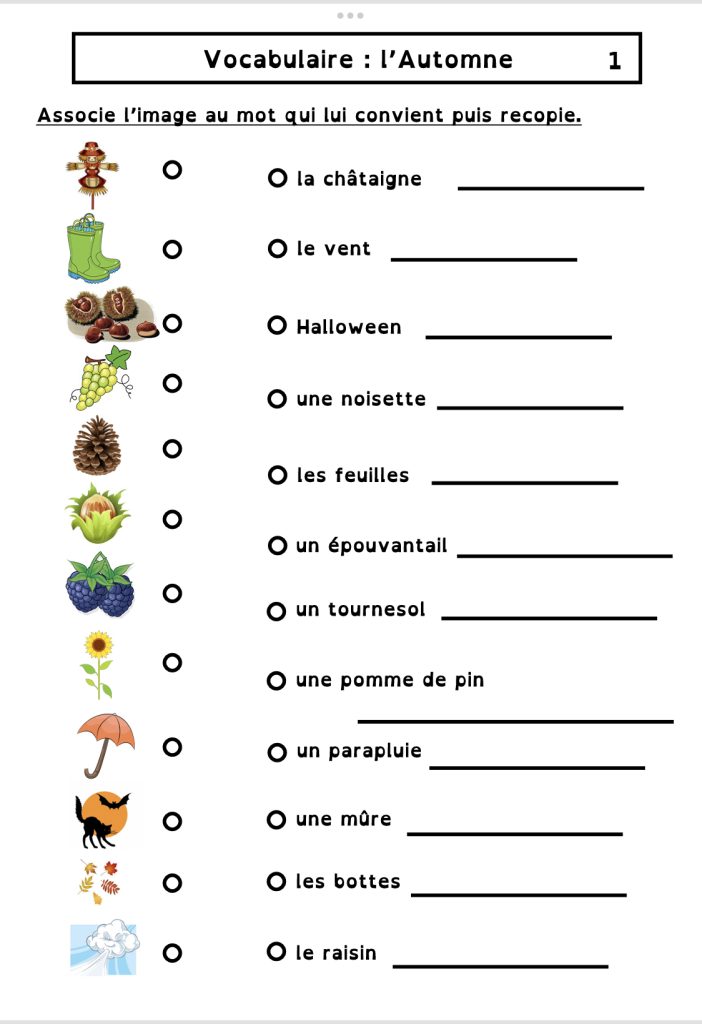 Mur de mots + exercices de vocabulaire AUTOMNE - Lecture CE1, CP - La ...