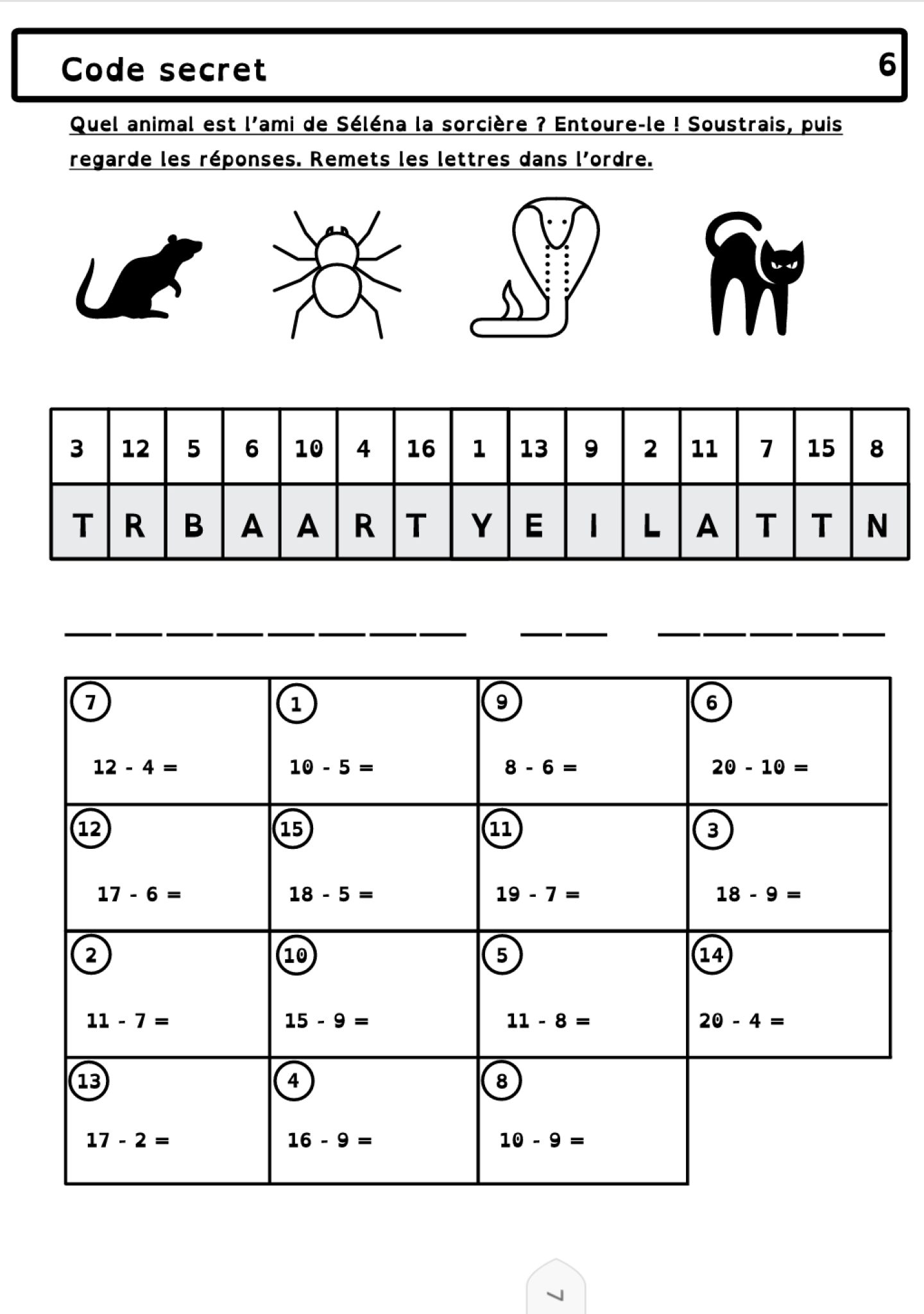 Fichier exercices sur la soustraction jusqu’à 19 - Mathématiques CP ...