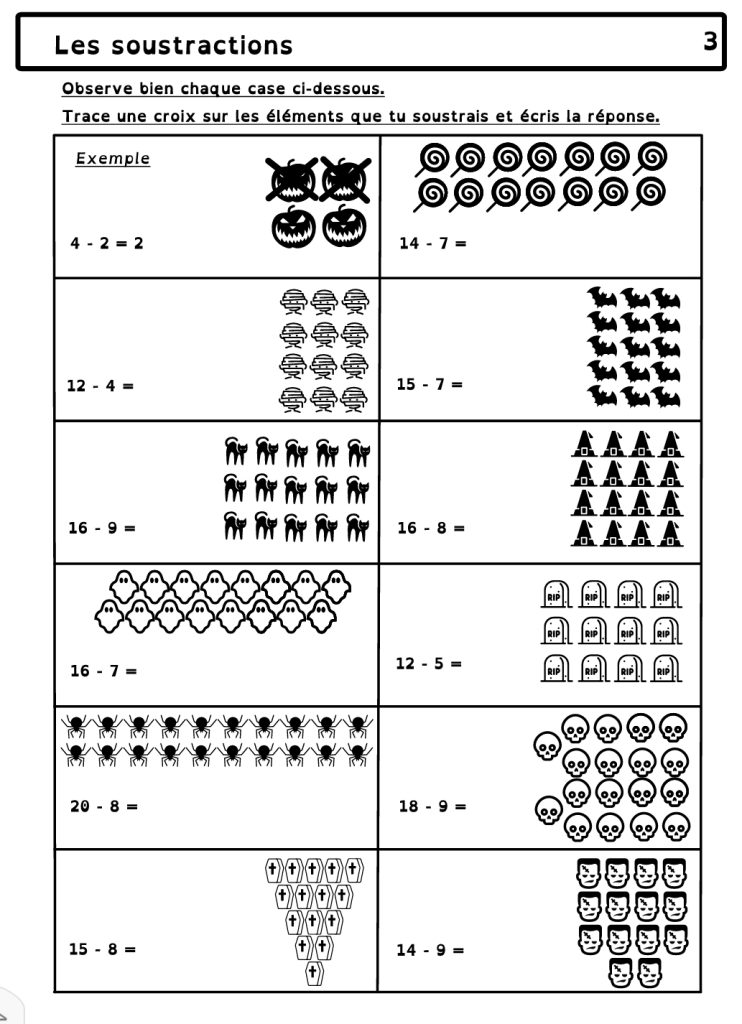 Fichier exercices sur la soustraction jusqu’à 19 - Mathématiques CP ...