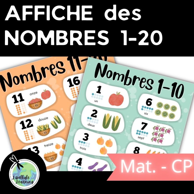 Affiche des Nombres de 1-20, Décor - Mathématiques CE1, CP, Grande ...