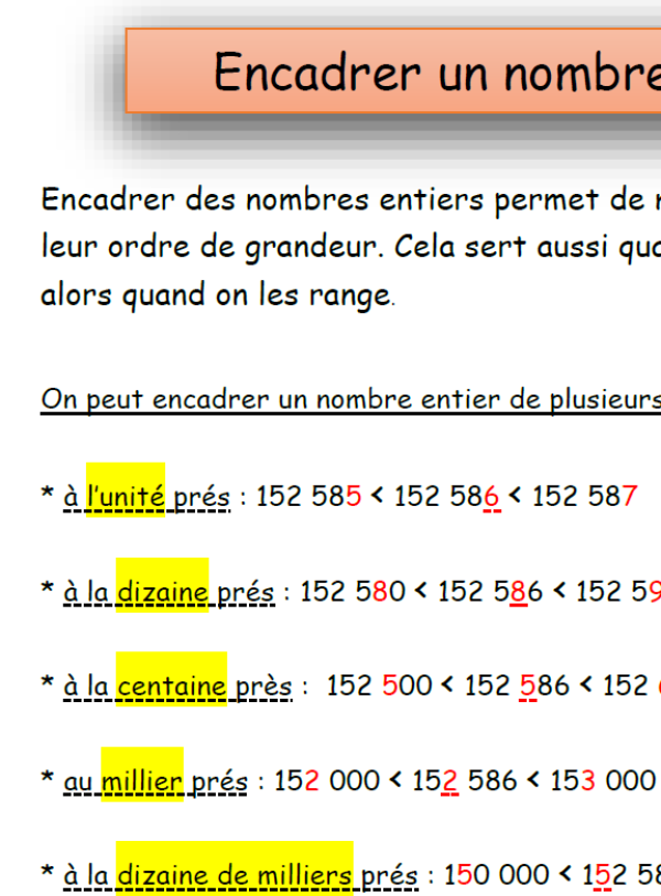 Encadrer des nombres entiers - CM1, CM2 - La Salle des Maitres