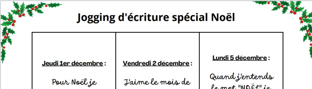 Jogging d'écriture spécial Noël - Ecriture CE1, CE2, CM1, CM2, CP - La ...