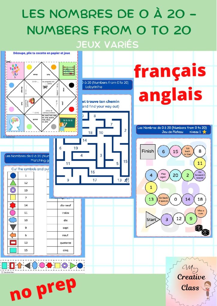 jeux sur les nombres (0-20) en français et en anglais - CE1, CE2, CM1 ...