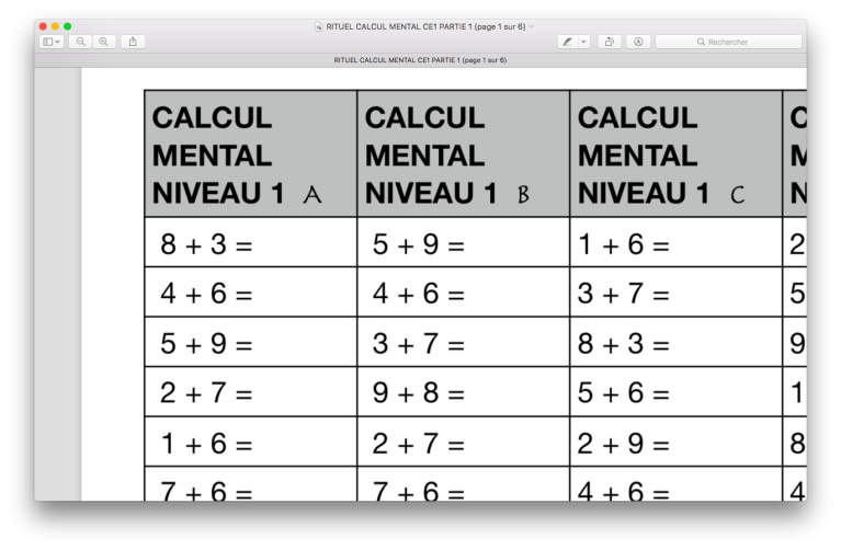 RITUEL CALCUL MENTAL CE1 - Mathématiques CE1 - La Salle des Maitres