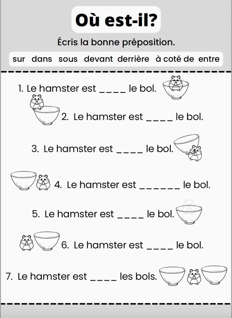 Les prépositions - Vocabulaire, lecture, écriture - Etude de la Langue ...
