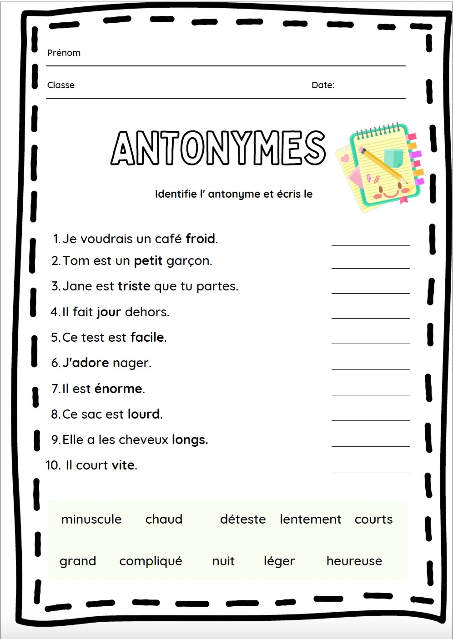 Antonymes Contraires Synonymes LIVRET ACTIVITÉS - Etude de la Langue ...