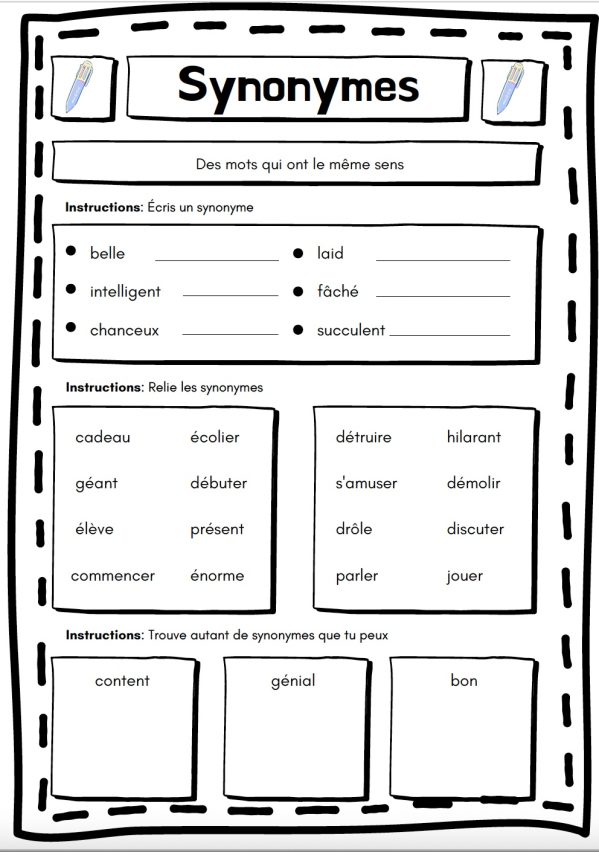Antonymes Contraires Synonymes LIVRET ACTIVITÉS - Etude de la Langue ...