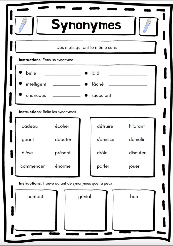 Antonymes Contraires Synonymes LIVRET ACTIVITÉS - Etude de la Langue ...