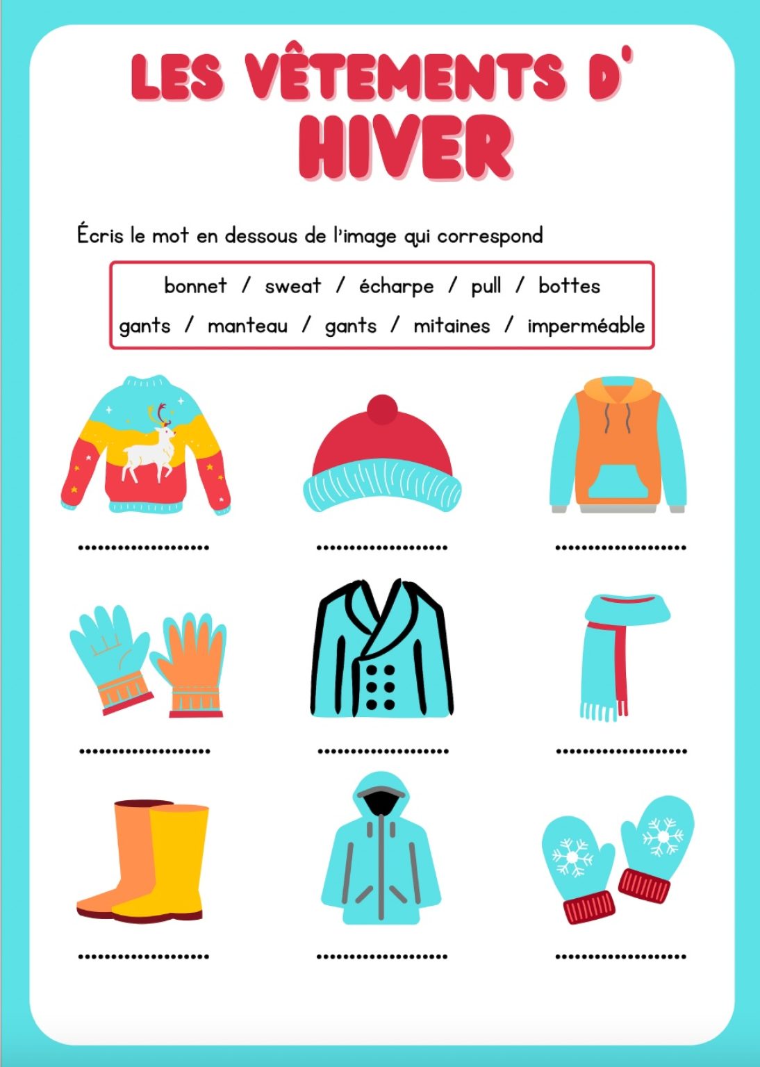 Vêtements de l' Hiver - Etude de la Langue, Production écrite CE1, CE2 ...