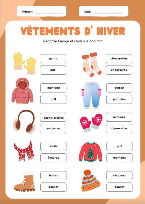 Vêtements de l' Hiver - Etude de la Langue, Production écrite CE1, CE2 ...