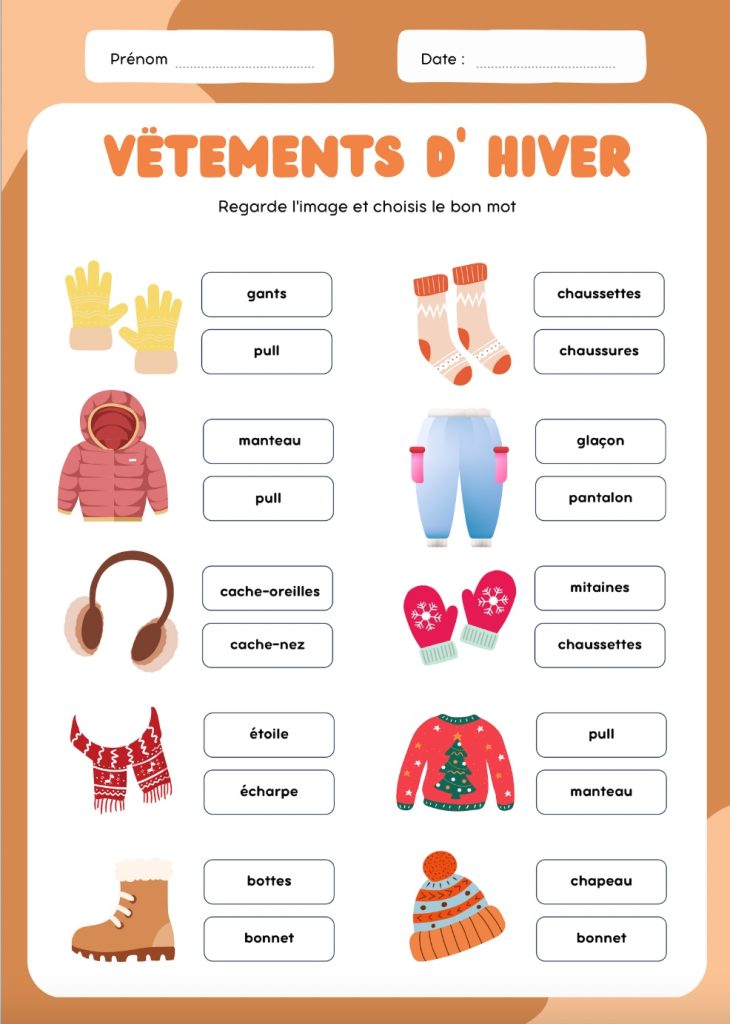 Vêtements de l' Hiver - Etude de la Langue, Production écrite CE1, CE2 ...