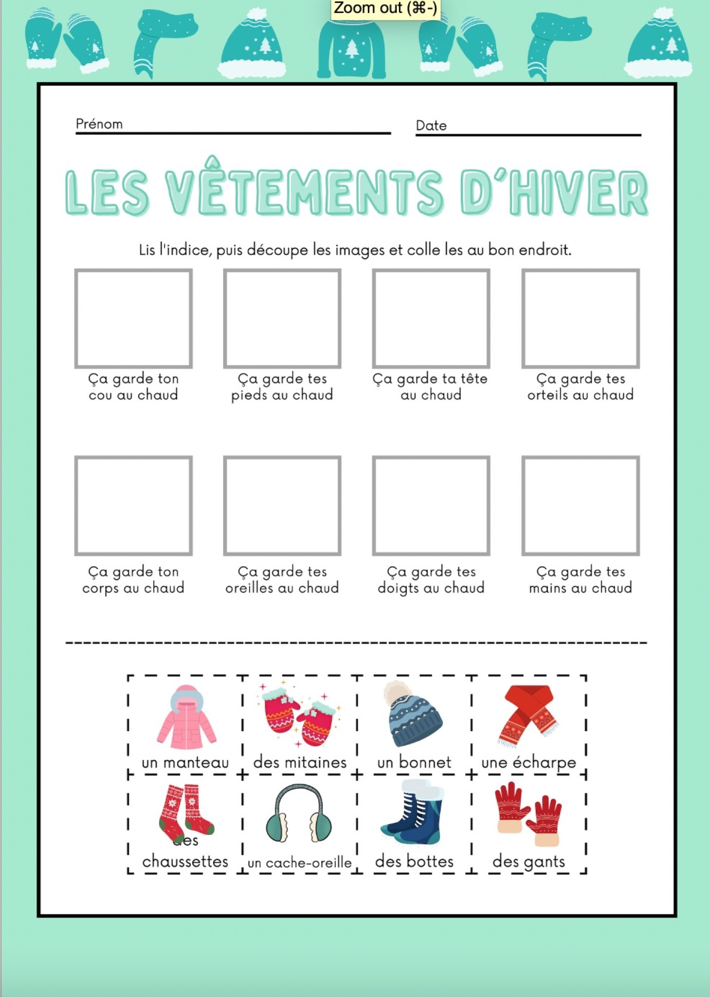 Vêtements de l' Hiver - Etude de la Langue, Production écrite CE1, CE2 ...