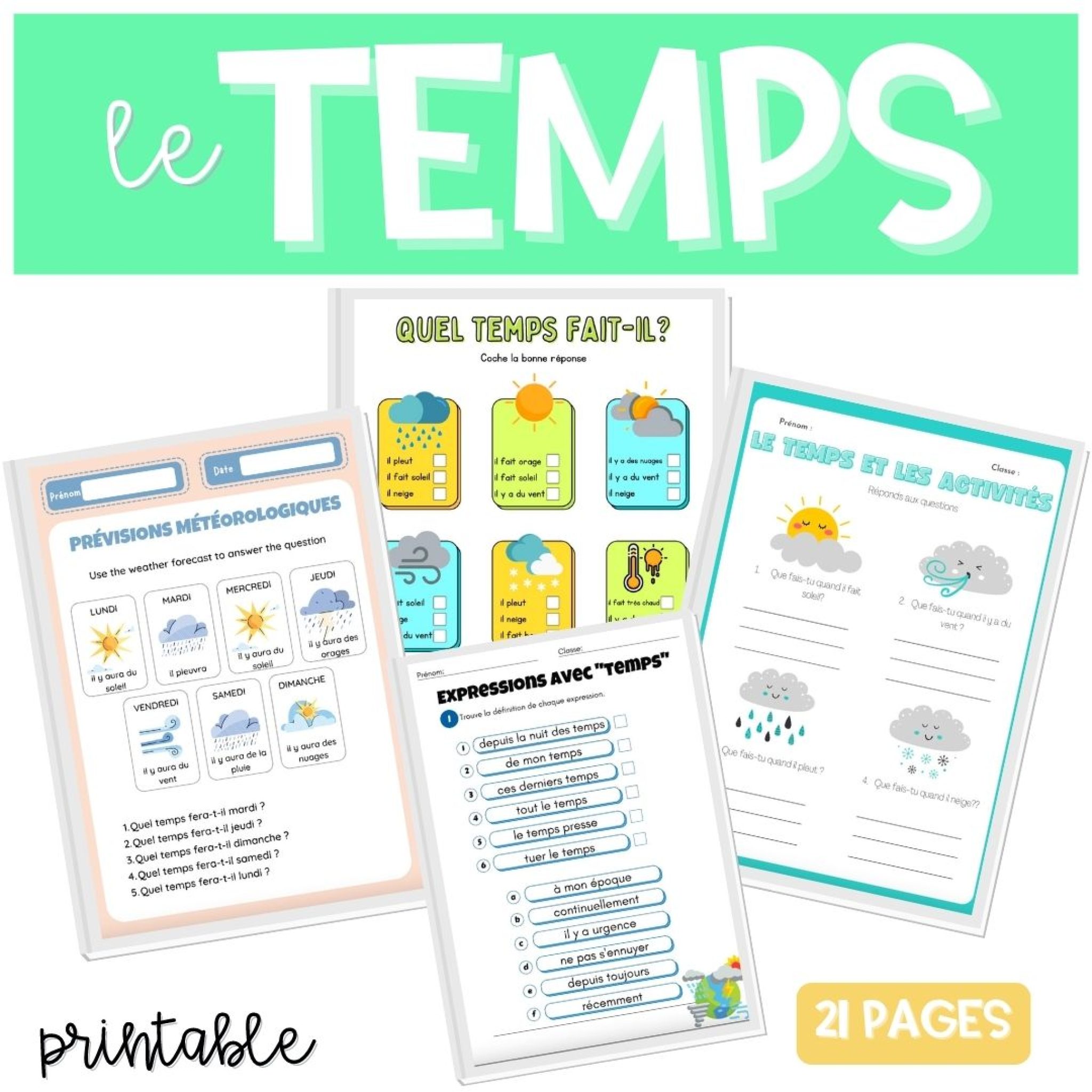 Cahier activités TEMPS ou MÉTÉO - Découverte du Monde, Etude de la ...