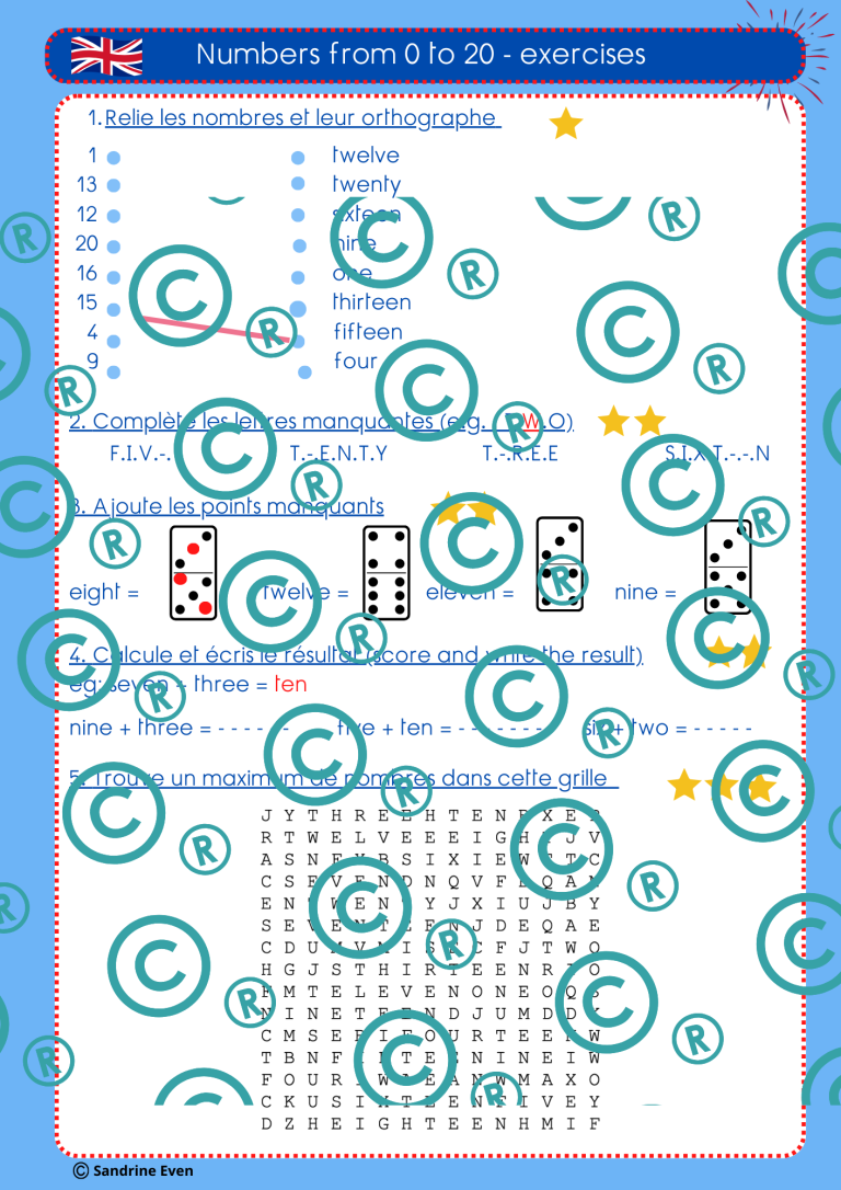 Jeu Anglais Nombres Ce1 – Trace Écrite Nombres En Anglais – IXYI