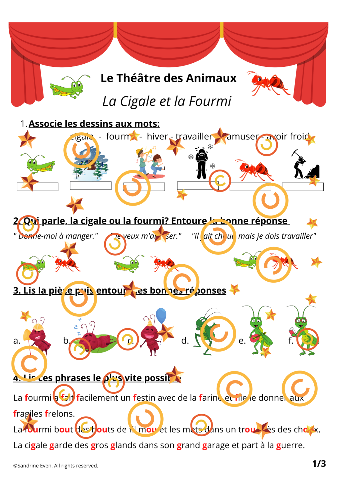 Le Théâtre des Animaux : La Cigale et la Fourmi - Lecture CE2, CM1, CM2 ...