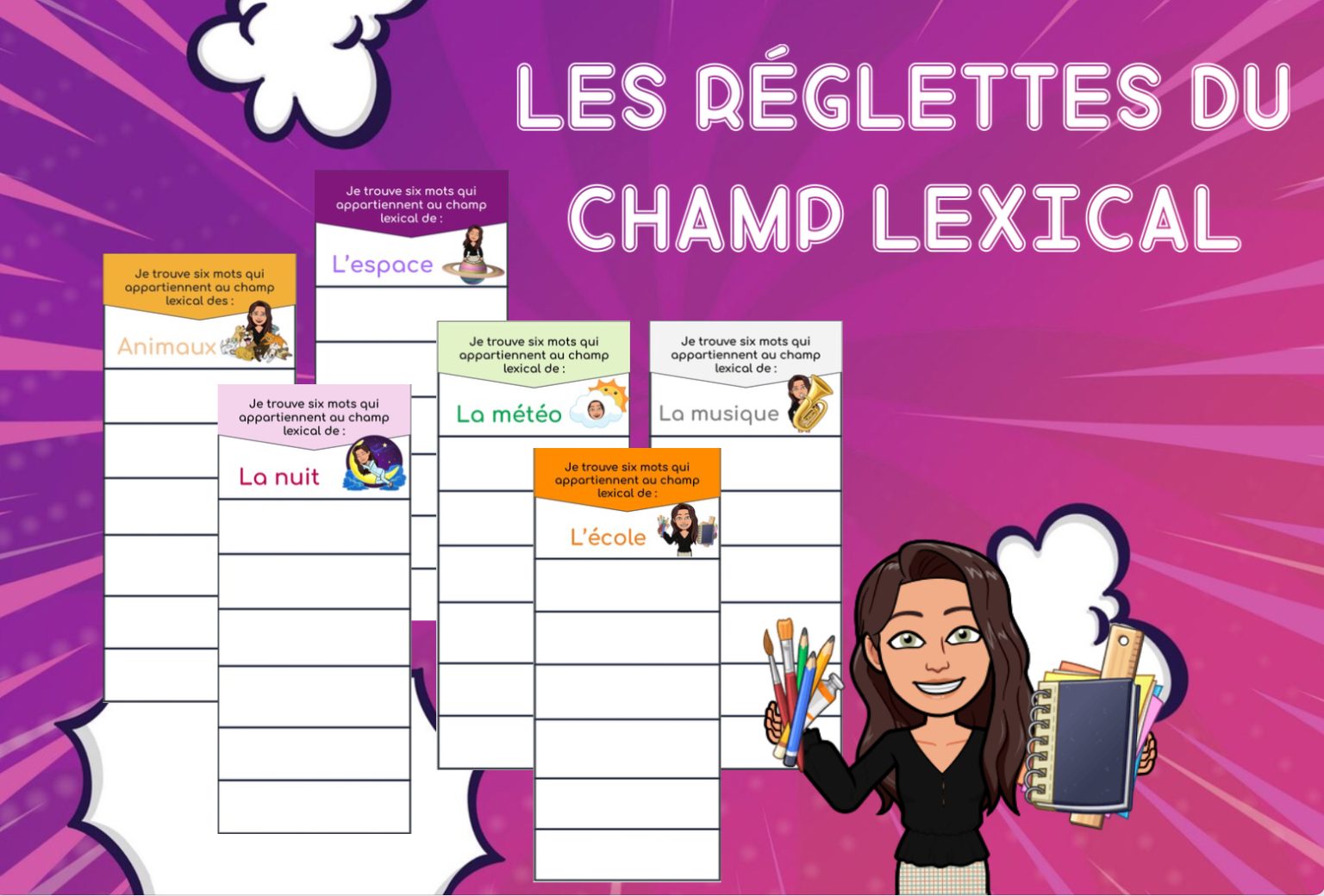 Réglettes du champ lexical - Etude de la Langue CE1, CE2, CM1, CM2, CP ...