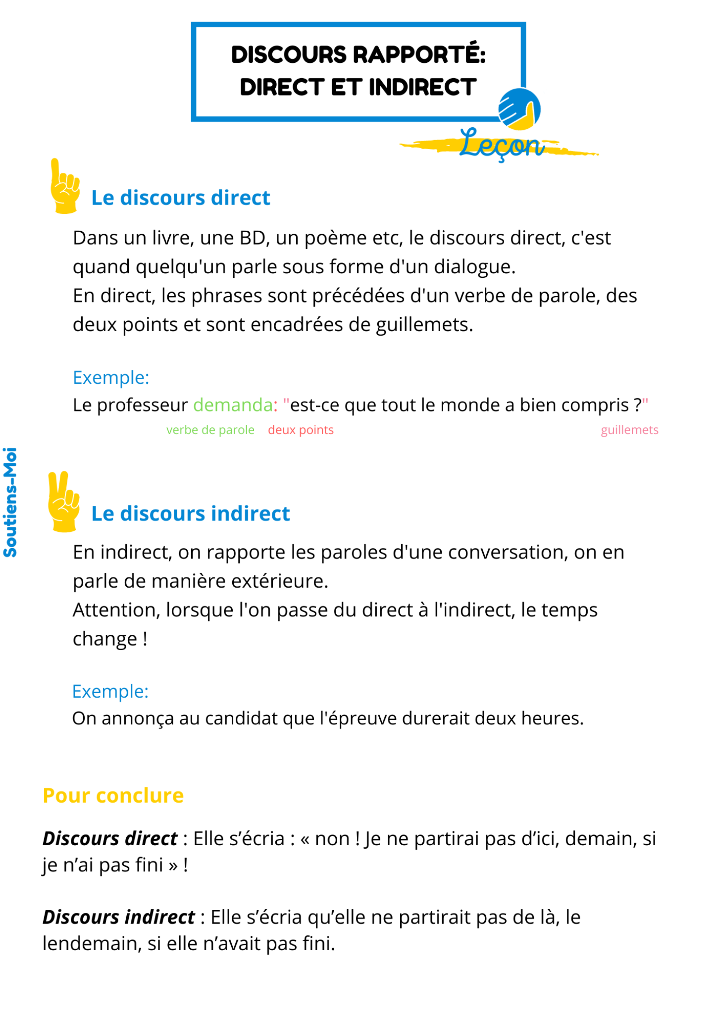 Leçon + entrainement Discours Rapporté (direct et indirect) - CM1, CM2 ...