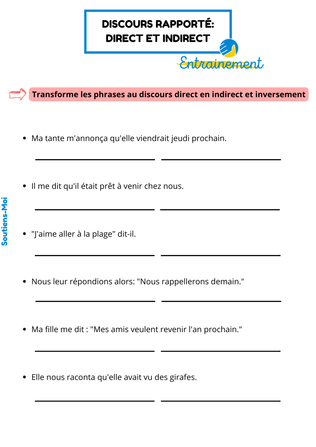 Leçon + entrainement Discours Rapporté (direct et indirect) - CM1, CM2 ...