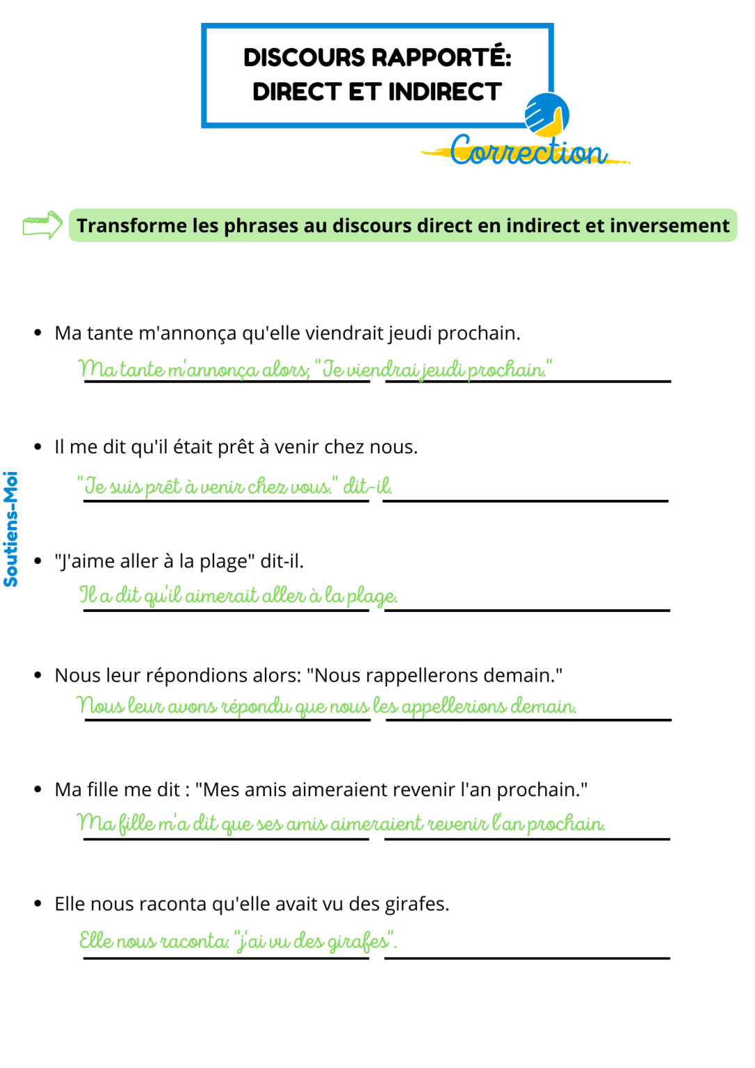 Leçon + entrainement Discours Rapporté (direct et indirect) - CM1, CM2 ...