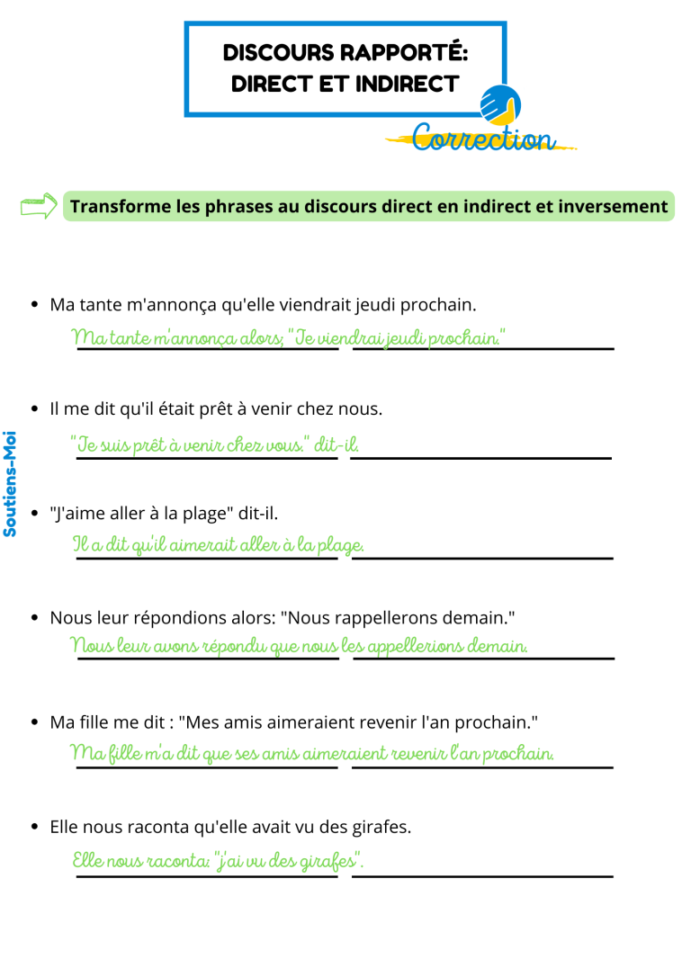 Leçon + entrainement Discours Rapporté (direct et indirect) - CM1, CM2 ...