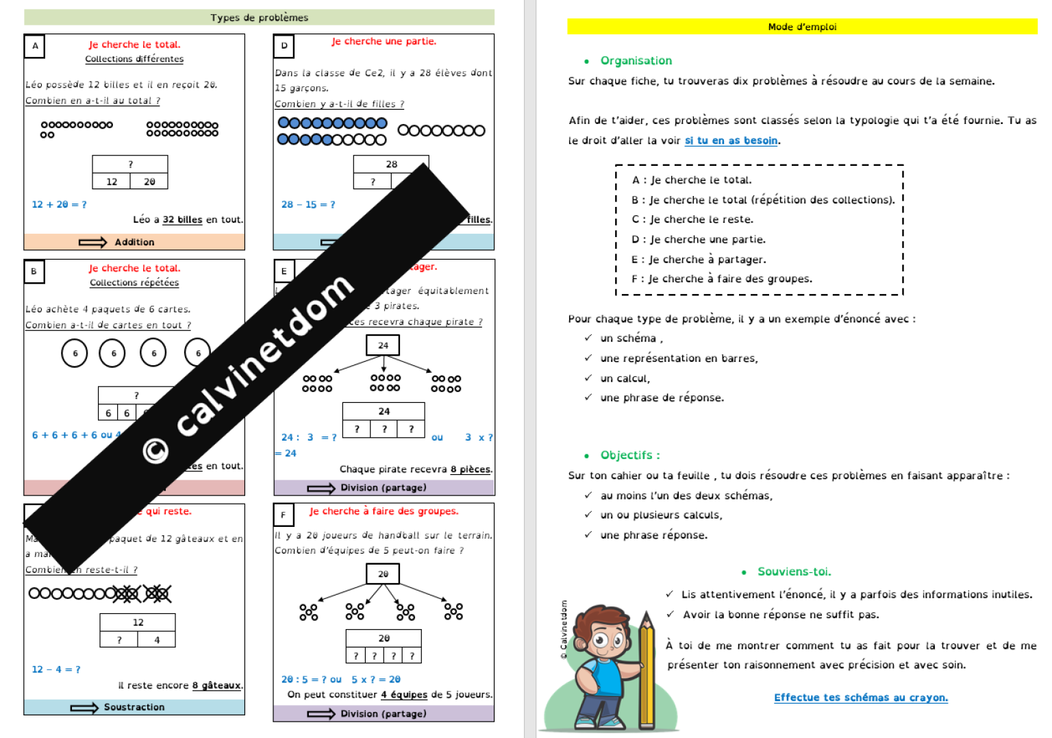 Problèmes et schémas en barre (CE1 / CE2) - Leçon + 30 fiches ...