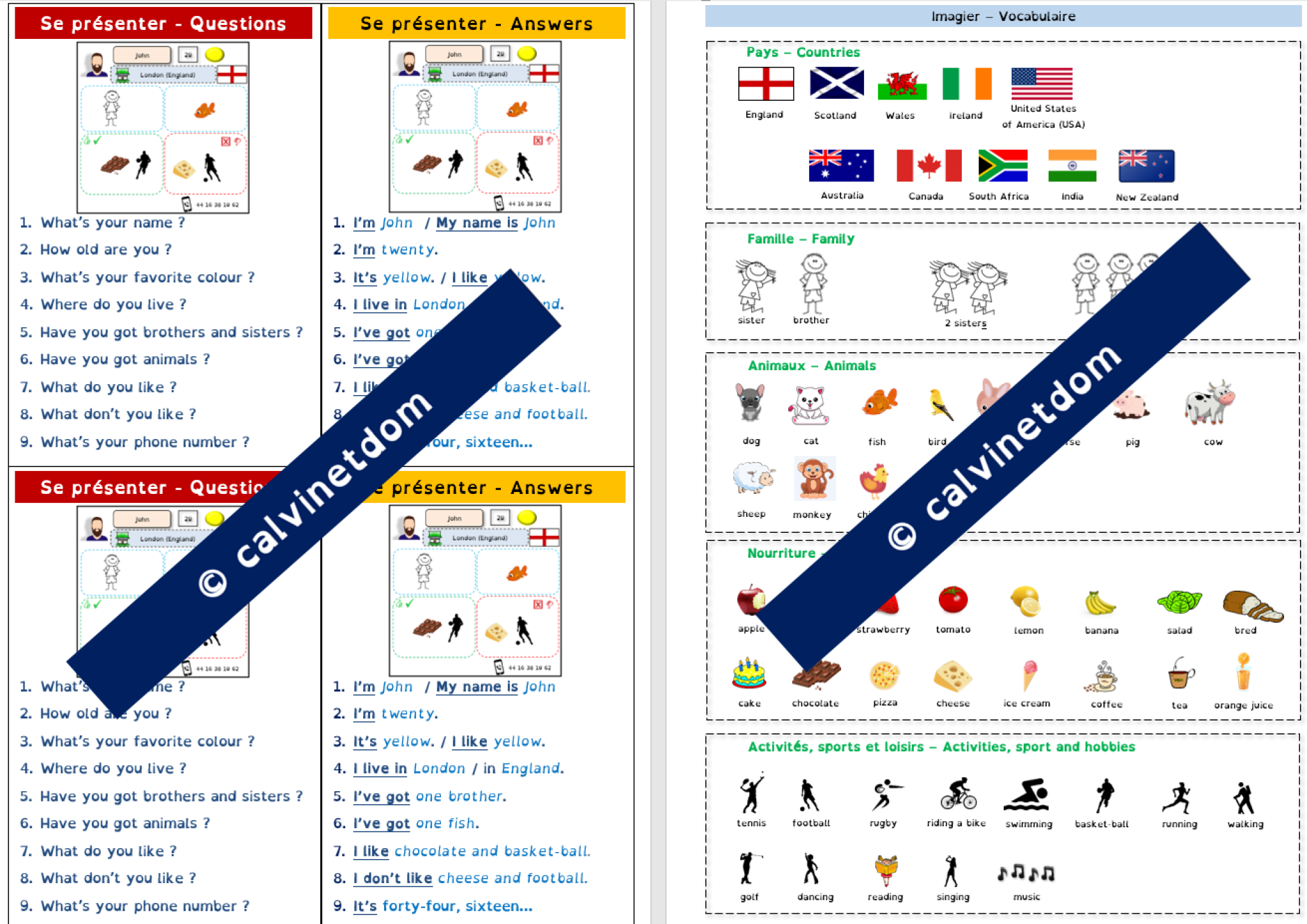 Anglais : Jeu de Qui est-ce ? (cartes à plastifier) + leçon ...