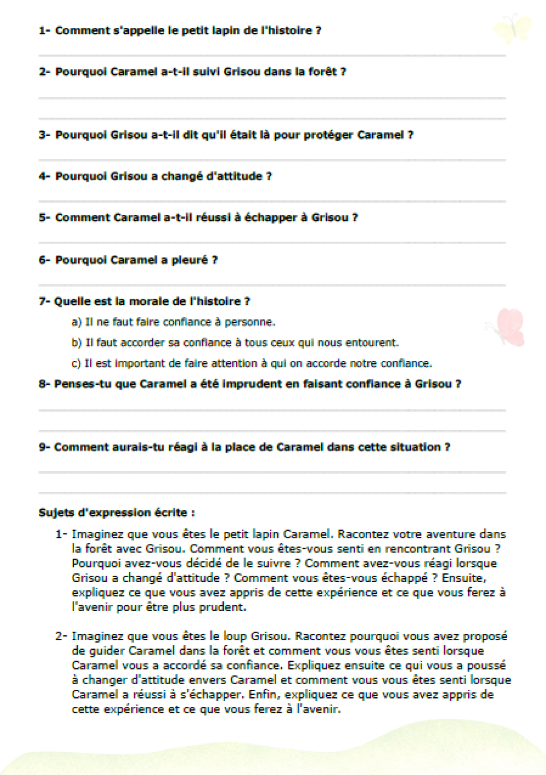 Conte à morale et exercices : Le lapin Caramel et le loup Grisou - CE1 ...