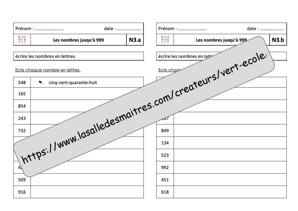 FICHIER numération CE2 (CE1/CM1) - Mathématiques CE1, CE2, CM1 - La Salle des Maitres