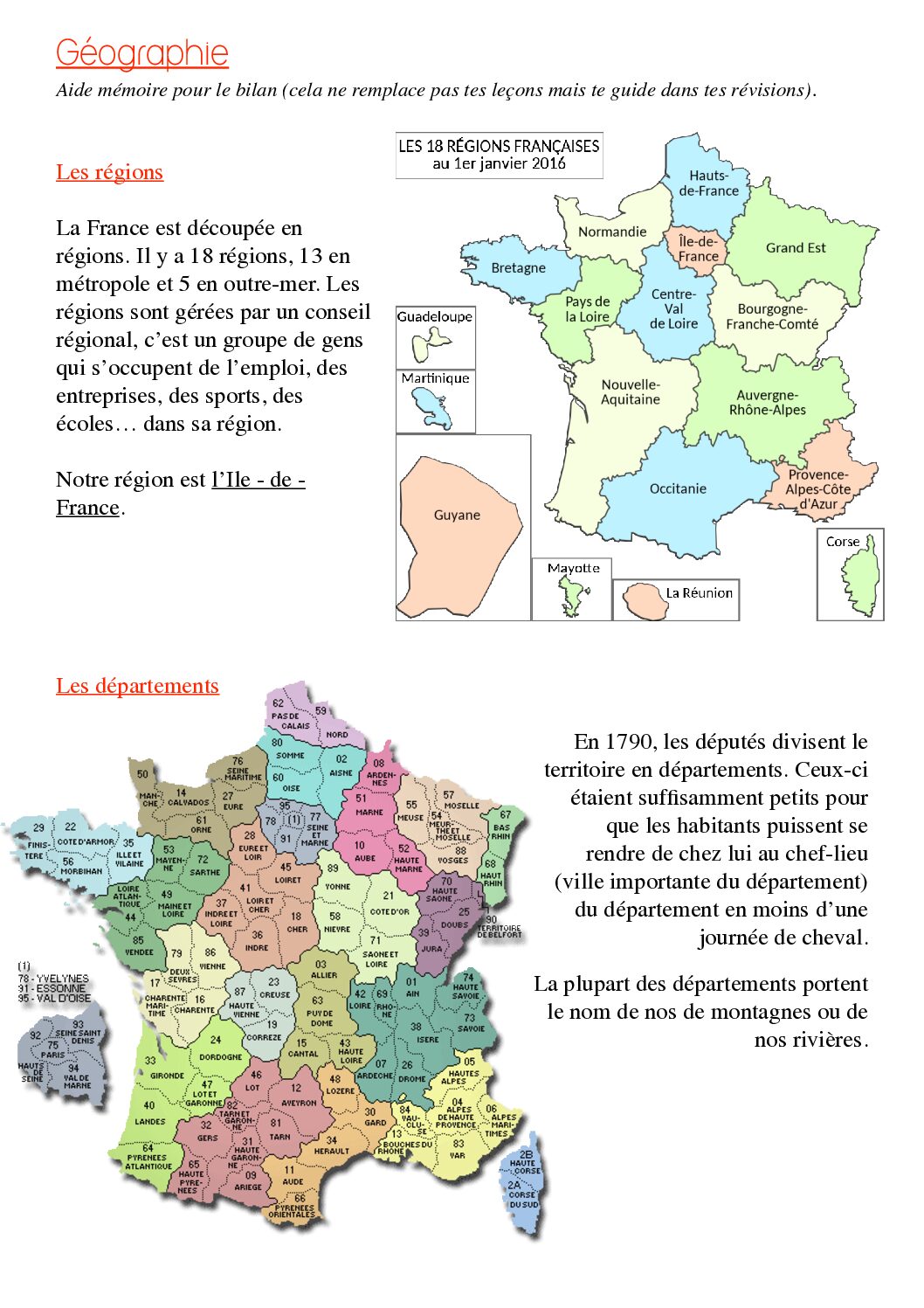 Géographie - La France - CE2, CM1, CM2 - La Salle des Maitres