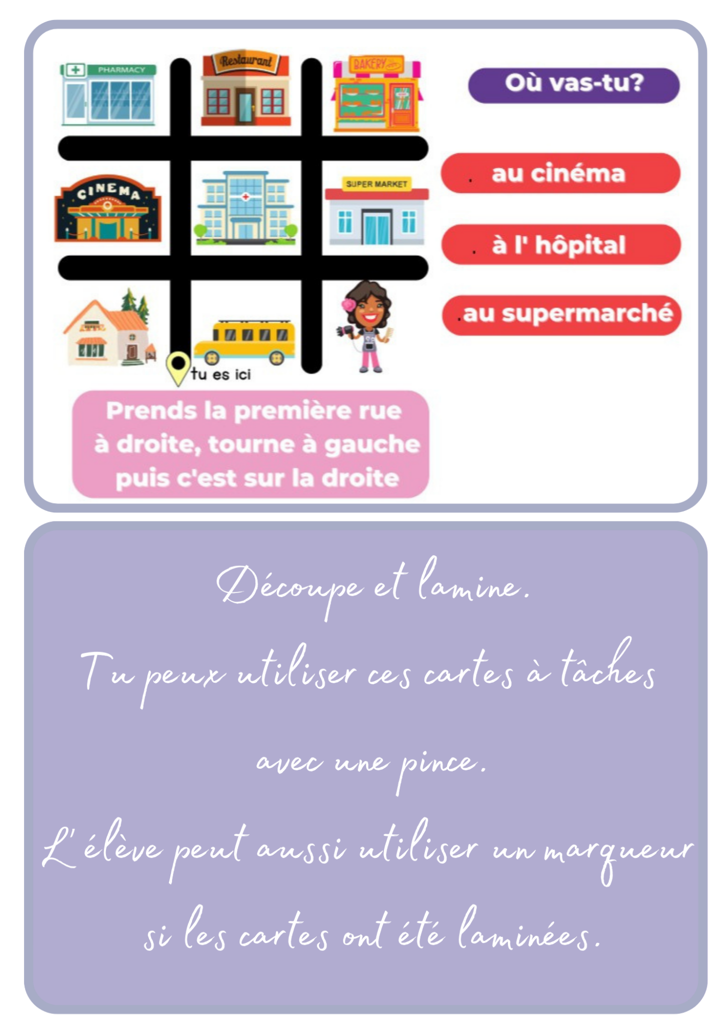 Directions En ville | Cartes à tâches (Copie) - Etude de la Langue ...