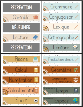 Programme du jour - affichage avec étiquettes - CE1, CE2, CM1, CM2, CP ...
